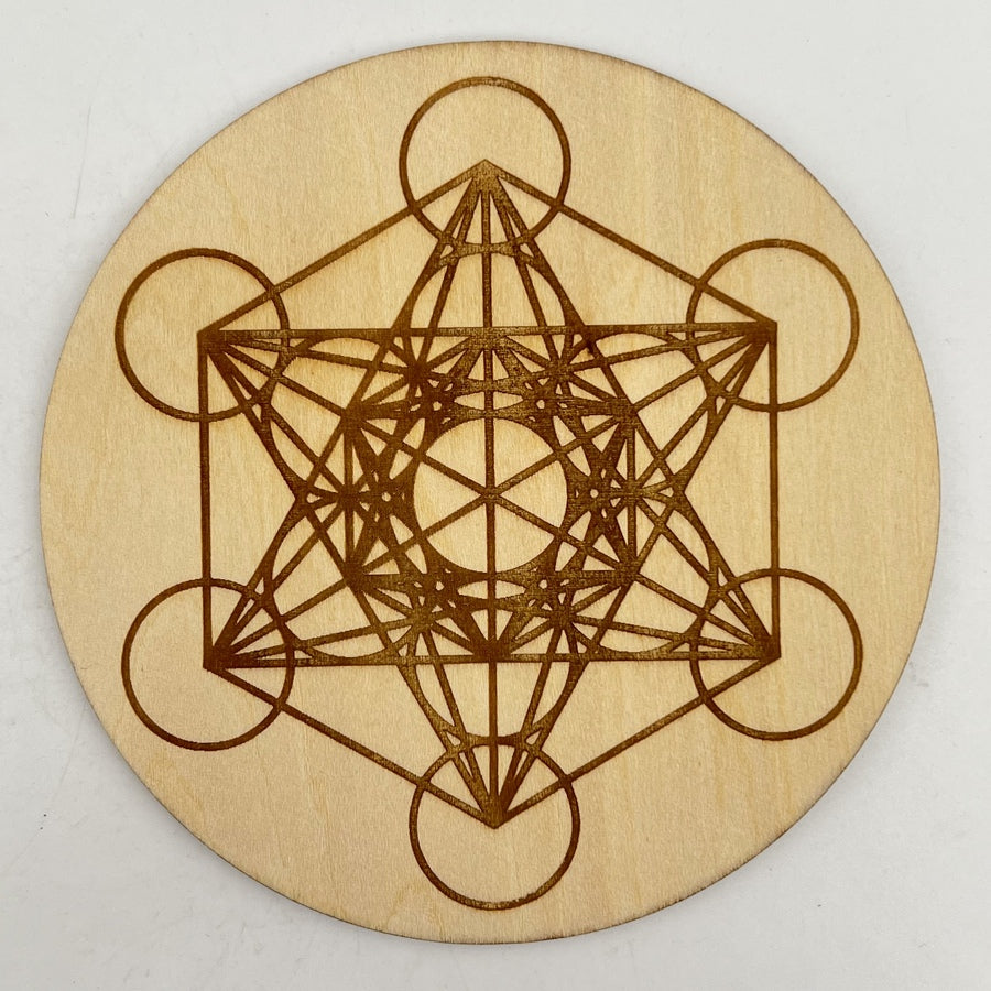 Plaque Énergisante Cube de Métatron en Bois – Harmonie et Minéraux